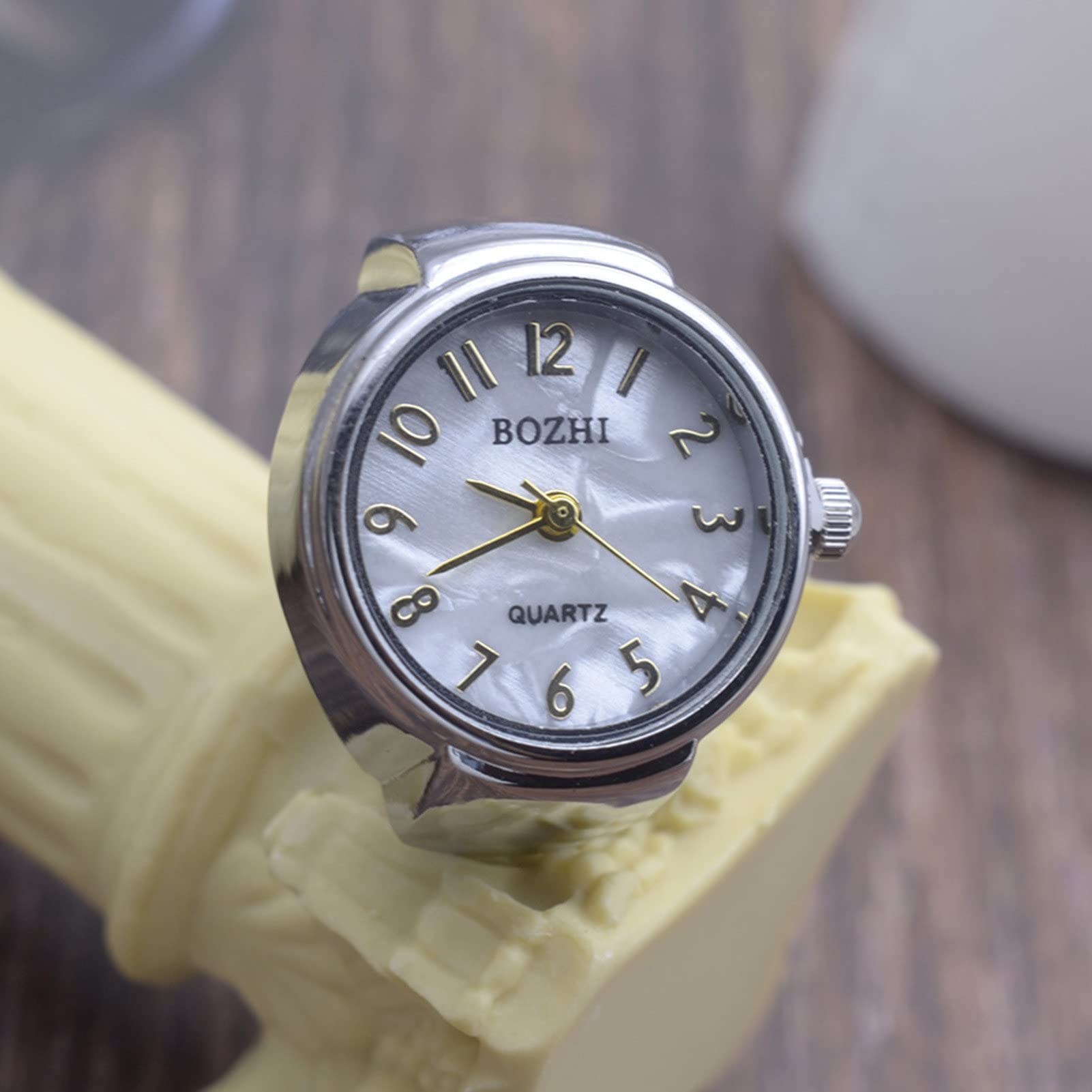 Ligirlsexy Watch Ring Decorative Clear Dial Jewelry Clock Quartz Analog Finger Ring Watch for Adult - Silver 2