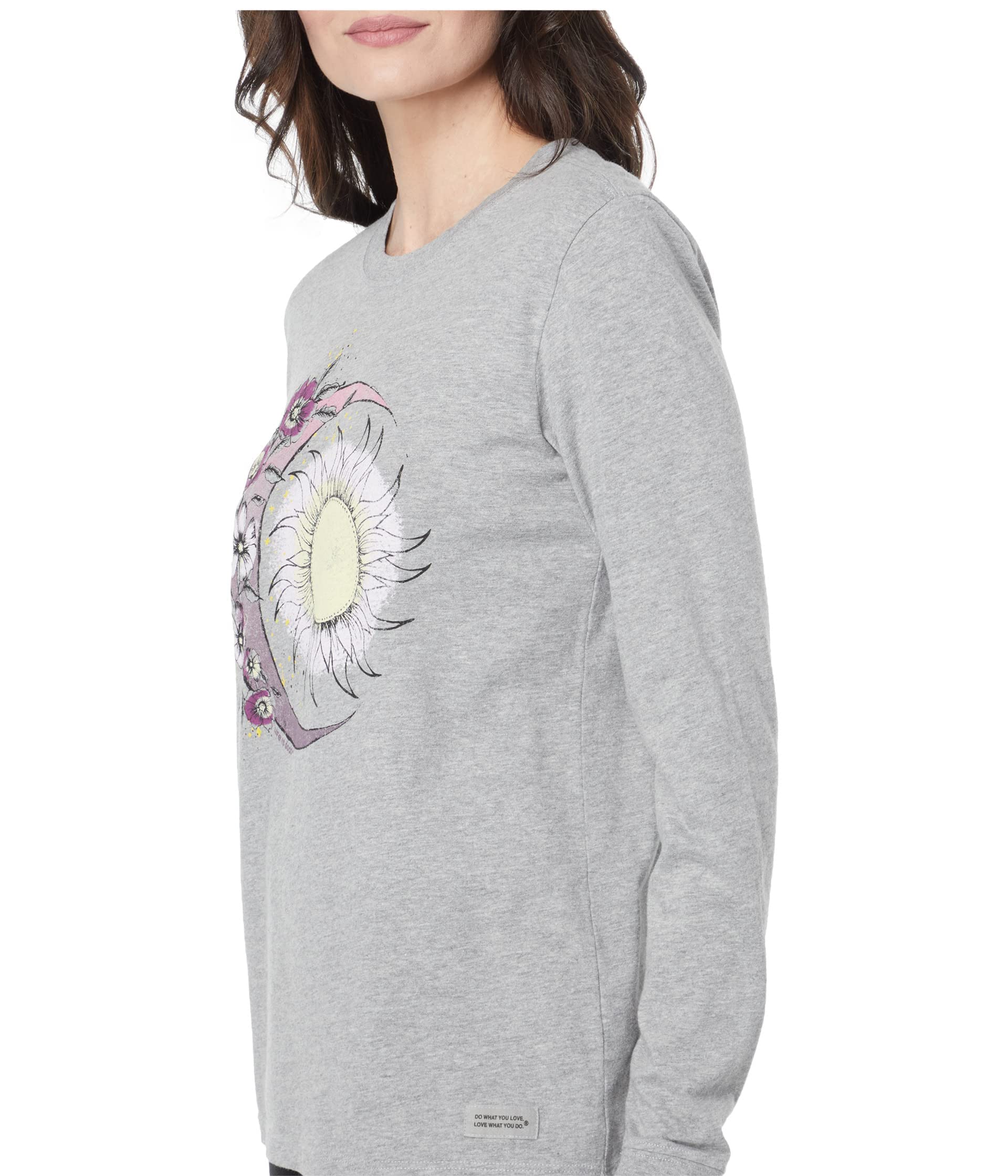 Life is Good. Women's Moon Flower LS Crusher Tee, Heather Gray