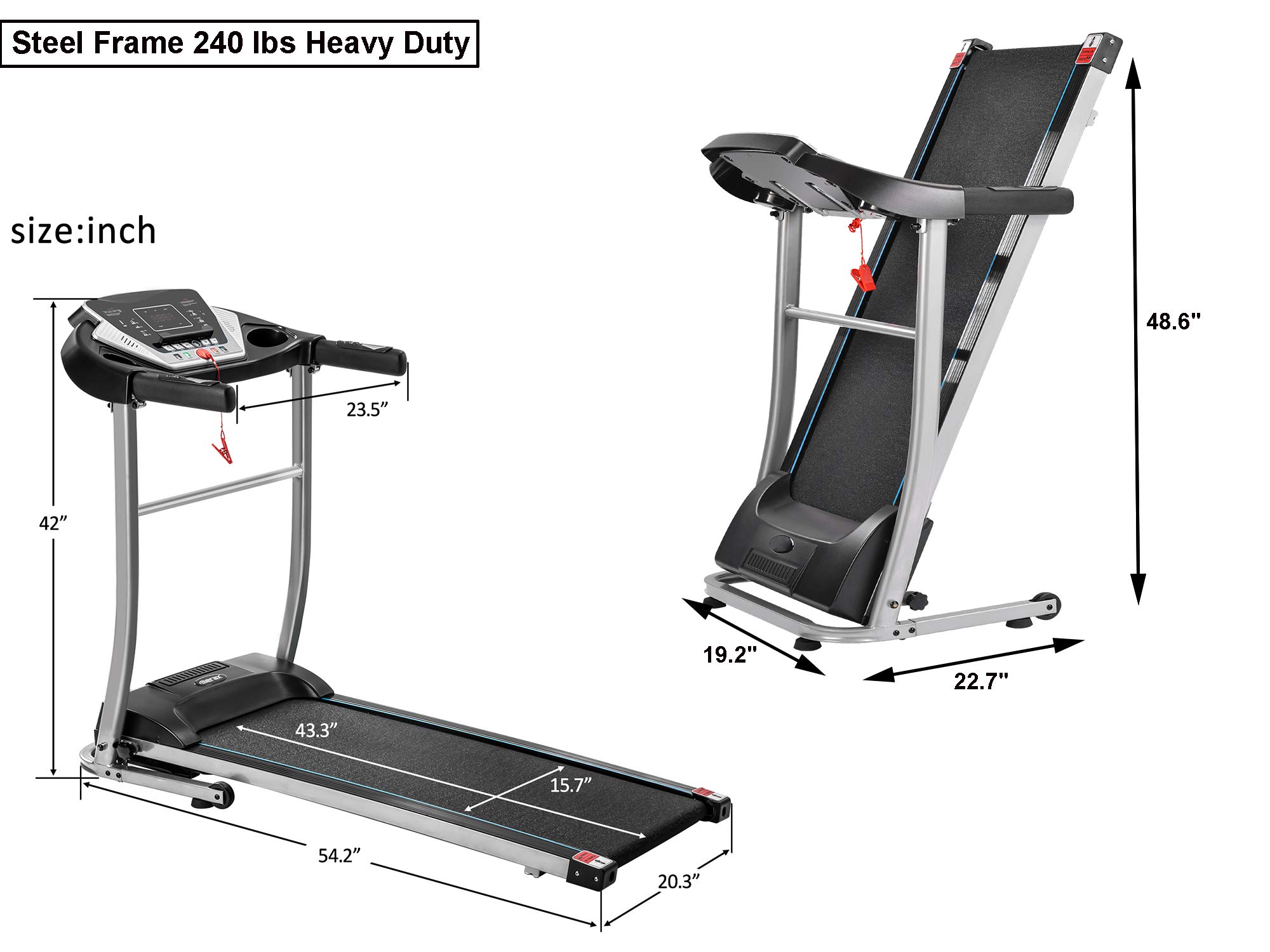 Home Folding Treadmill Running Machine,JULYFOX 1.5HP Motorized Electric Treadmill Walking Jogging Home Exercise Machine W/Safety Key Heart Rate Monitor Cup Holder Quiet-Silver