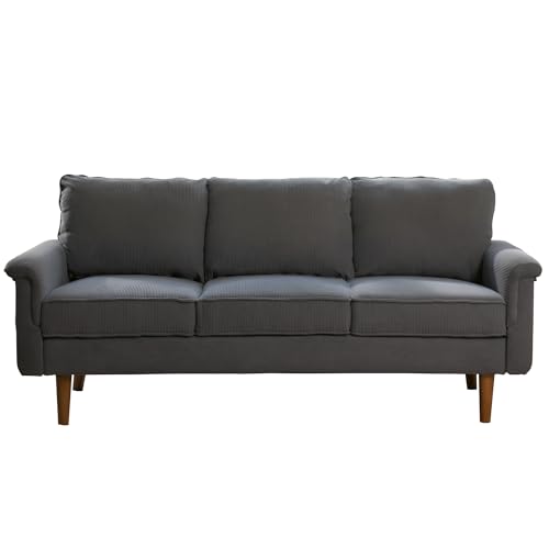 OOBOLT Modern 71" Grey Corduroy Sofa, Ultra Upholstered 3-Seat Couch with Armrests, Solid Wood Structure and Deep Seat, Elegant Sofa for Living Room, Apartment,Study Room