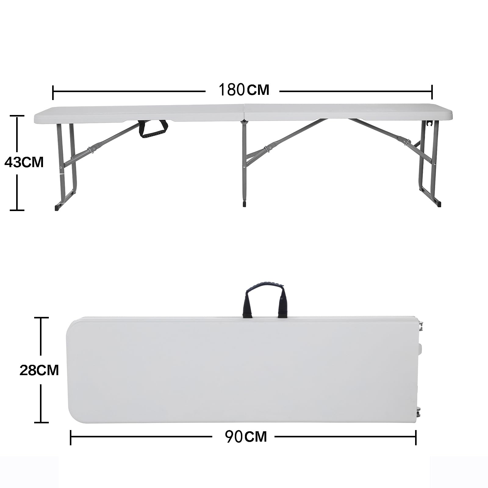 Lakhow 6-Foot Folding Bench White Plastic Folding Training Table, Stackable Indoor and Outdoor Folding Stool, Used for Wedding Backyard Activities, Conference Room Festivals (2-Pack)
