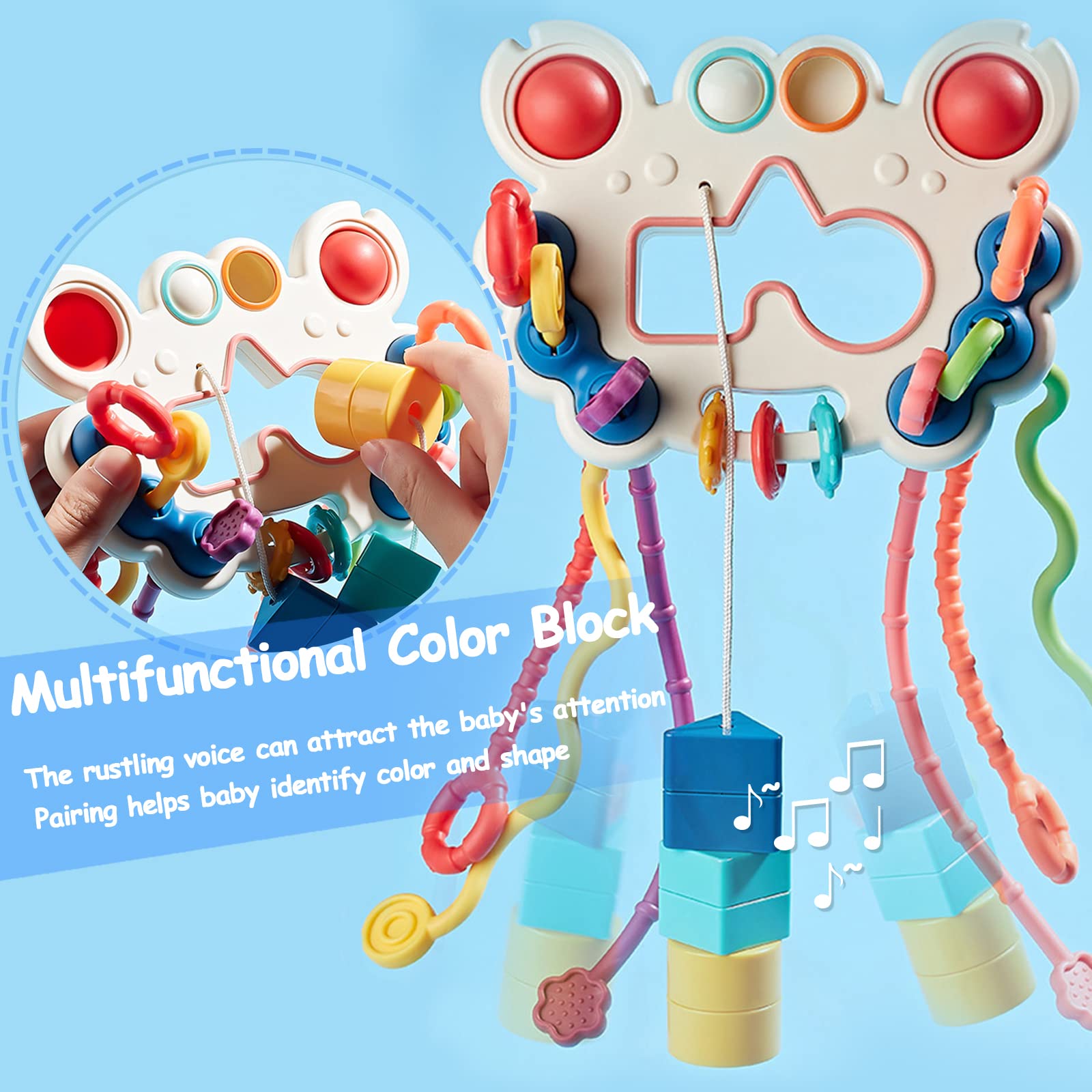 Montessori Toys for Babies, Baby Sensory Push & Pull String Toys, Multi-Play Developing Fine Motor Skill Travel Activity Toys for Infant Newborn