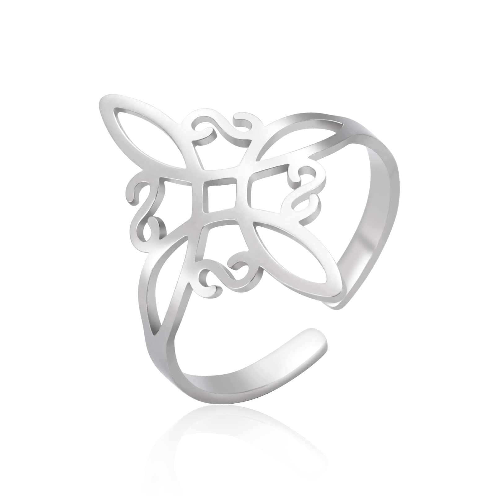 LIKGREAT Witches Knot Ring Adjustable Irish Celtic Knot Rings For Women Witchcraft Pagan Wiccan Jewelry For Women (silver)