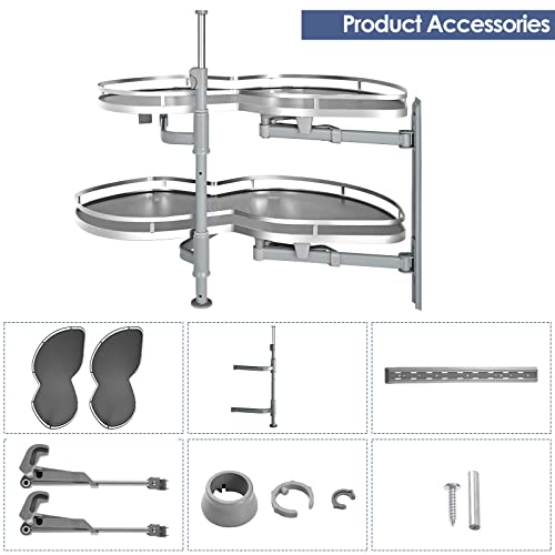 LIVOSA Magic Corner Kitchen Cabinet Pull Out Organizer with 2 Non-slip Tiers Swing Tray and Soft Close for 36" Cabinets, Right Handed Open, Grey