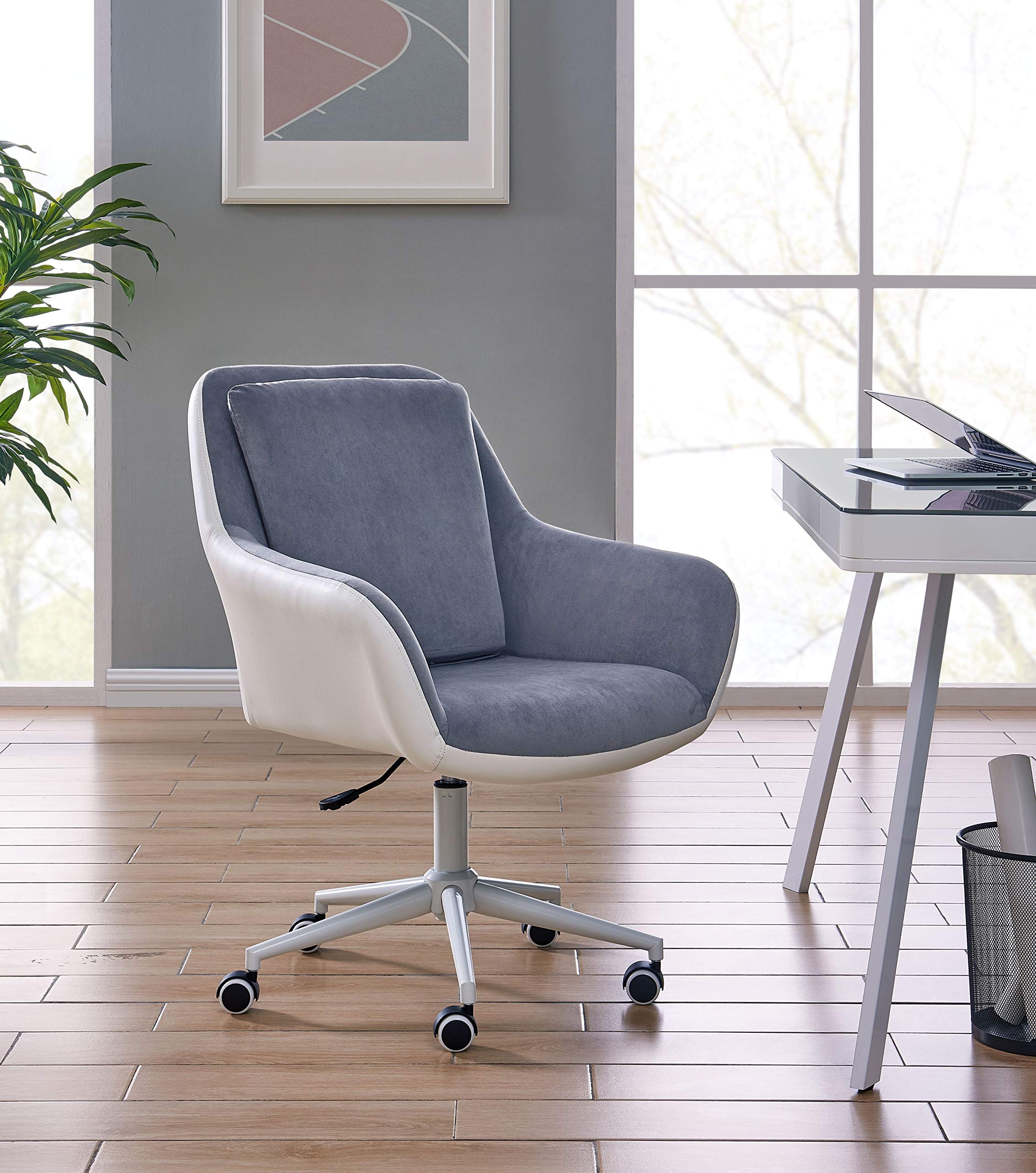 Home Office Chair Executive Mid Back Computer Table Desk Chair - White & Grey