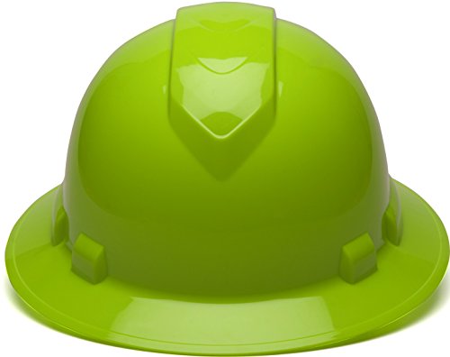 Pyramex Ridgeline Full Brim Hard Hat, 4-Point Ratchet Suspension, Hi-Vis Lime