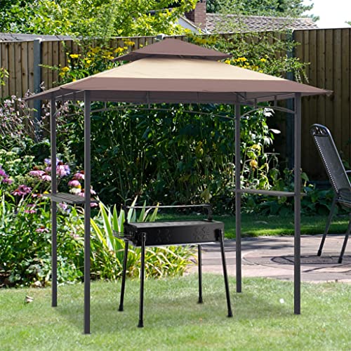 KFJBX Outdoor Grill Gazebo 8 X 5 Ft Shelter Tent Double Tier Soft Top Canopy and Steel Frame with Hook and Bar Counters