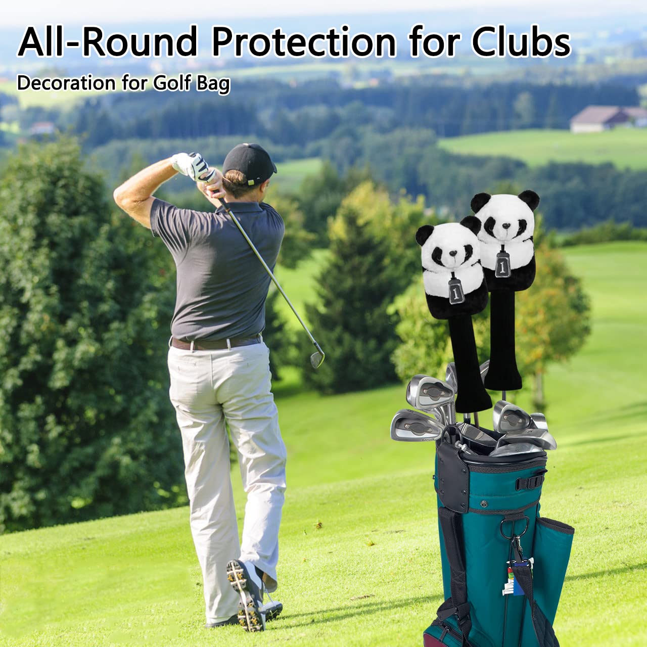 LeFeng Animal Golf Headcovers, Funny Golf Head Covers Collection for Driver and Fairway Wood, Cute and Soft Golf Club Protector(Panda Driver)