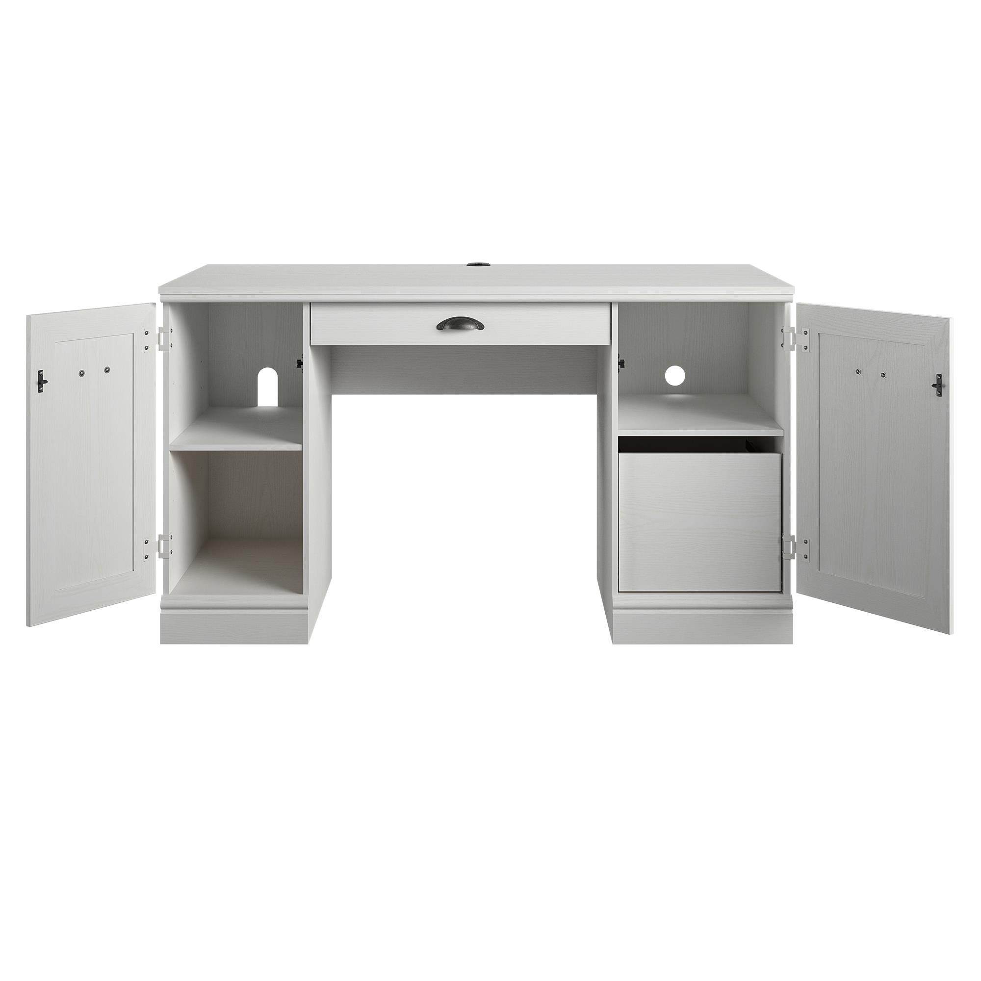Home Office Desk White Workstation Furniture Cabinet Shelves Storage Organize Drawer Laptop Computer Table PC Study Writing Reading Double Pedestal Design