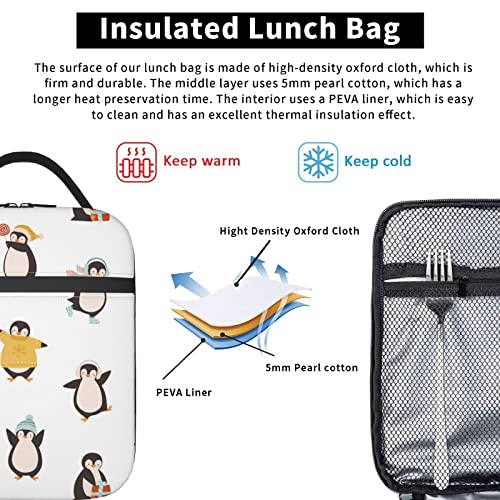 Lizinna Rportable Lunch Bag For Women/Men Insulated,Funny Polar Penguin Having Fun,Insulatedreusable Lunch Box For Office Work School Picnic Beach,Leakproof Cooler Tote Bag