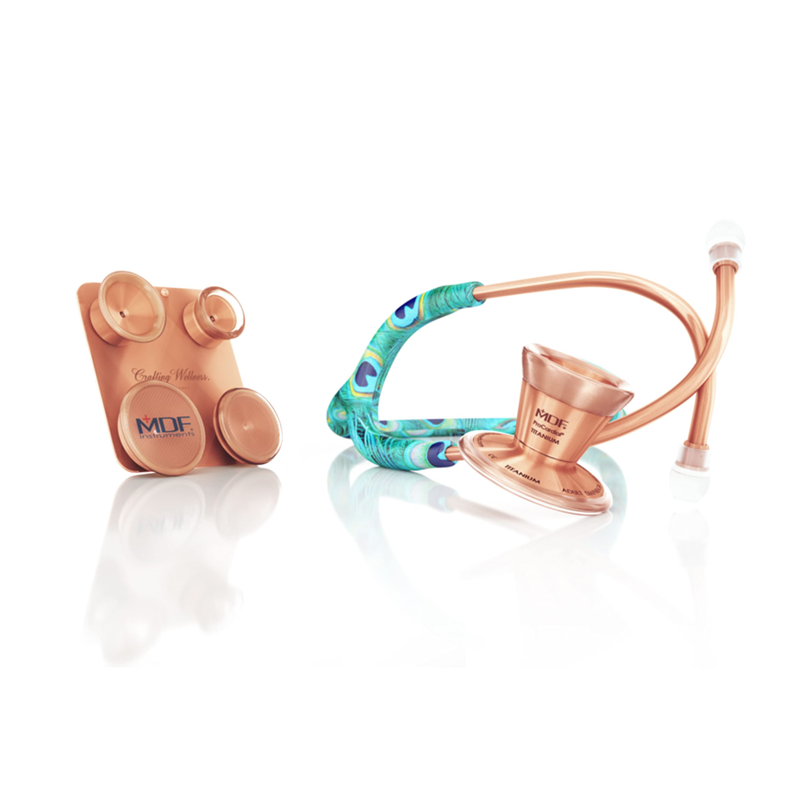 MDF Instruments Peacock Rose Gold ProCardial Cardiology Stethoscope + MDF Pediatric and Neonatal Attachments with Clip