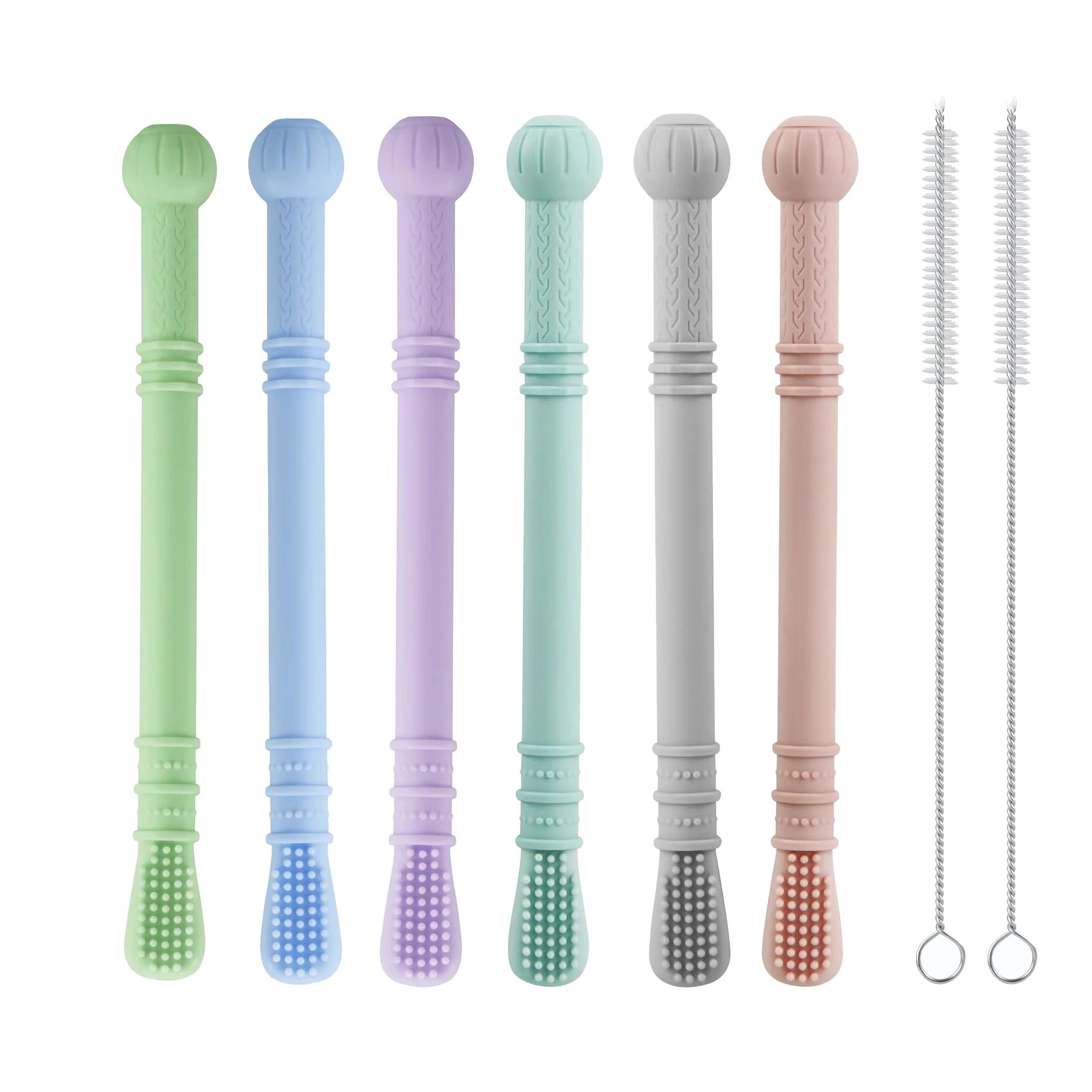 PandaEar Baby Teether Tubes| 6 Pack Soft Silicone Chew Straw Teething Toy for Infant Toddlers, Dishwasher Safe