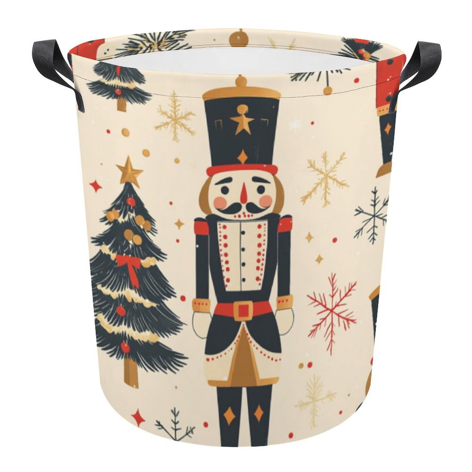 TsyTma Christmas Soldier Trees Collapsible Laundry Baskets Colorful Snowflake Laundry Hamper Clothes Hamper with Handles Round Toy Storage for Kid's Room Office Hamper Bedroom Decor