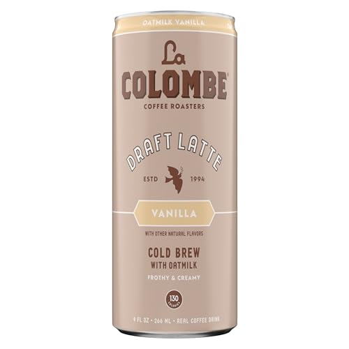 La Colombe Vanilla Draft Latte with Oatmilk - 9 Fl. Oz. 4 Pack - 100% Arabica Brazilian Cold Brew Coffee with Nitrous-Infused Oatmilk, Dairy-Free Vegan Latte, 120mg Natural Caffeine