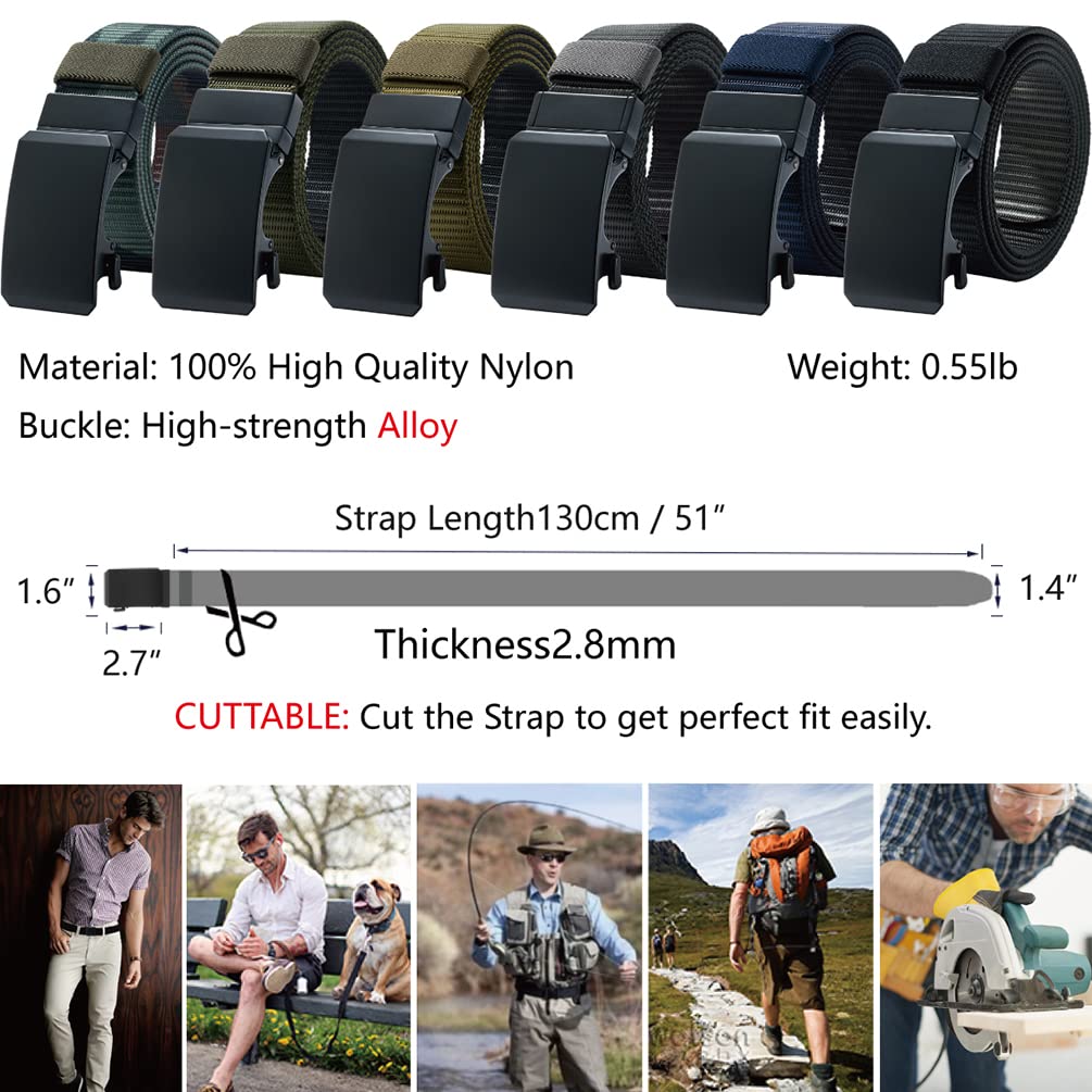 LionVII Ratchet Belts Men, Double-sided Belt with Rotatable Buckle, Reversible Web Breathable Fabric Adjustable belt[53" L x 1.5" W](Black and Gray)