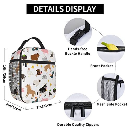 Lizinna Rportable Lunch Bag For Women/Men Insulated,Farm Animals 2,Insulatedreusable Lunch Box For Office Work School Picnic Beach,Leakproof Cooler Tote Bag