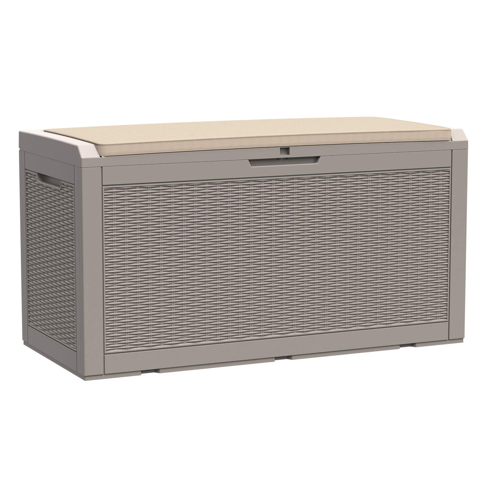 Modern-Depo 100 Gallon Deck Box Waterproof Outdoor Storage Bench Resin Pool Towel Storage Bin Porch Delivery Box with Seat Cushion, Gray