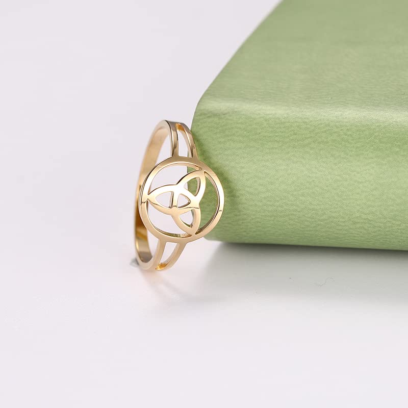 LIKGREAT Triquetra Rings Trinity Knot Band Ring Irish Celtic Knot Rings for Women Eternity Vintage Celtic Jewelry (style 3,silver tone, 7)