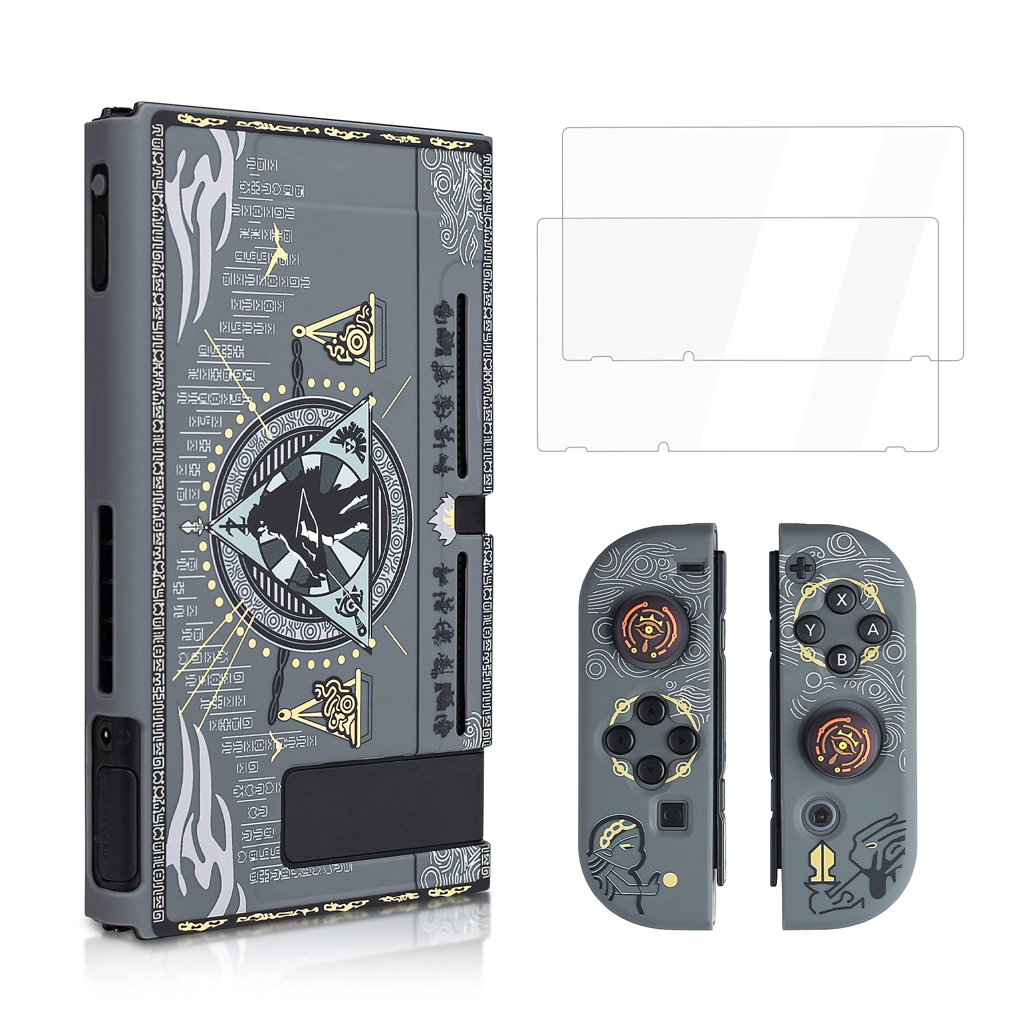 LASTYAL Game Theme Cover Compatible with Nintendo Switch, Protective Case with Legend of Zelda Theme for Switch and Joycon Controller with 2 Thumb Grip Caps and 2 Screen Protector