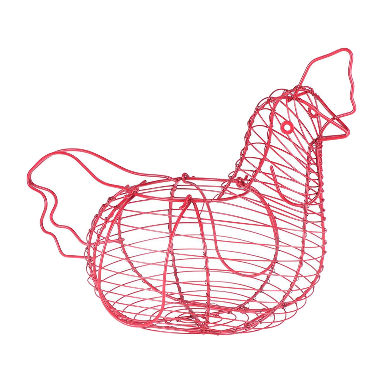 MERIGLARE Rustic Storage Basket Metal Wire Hen Shaped Snack Fruit Egg Basket Pink Wire Holder with Handles for Kitchen