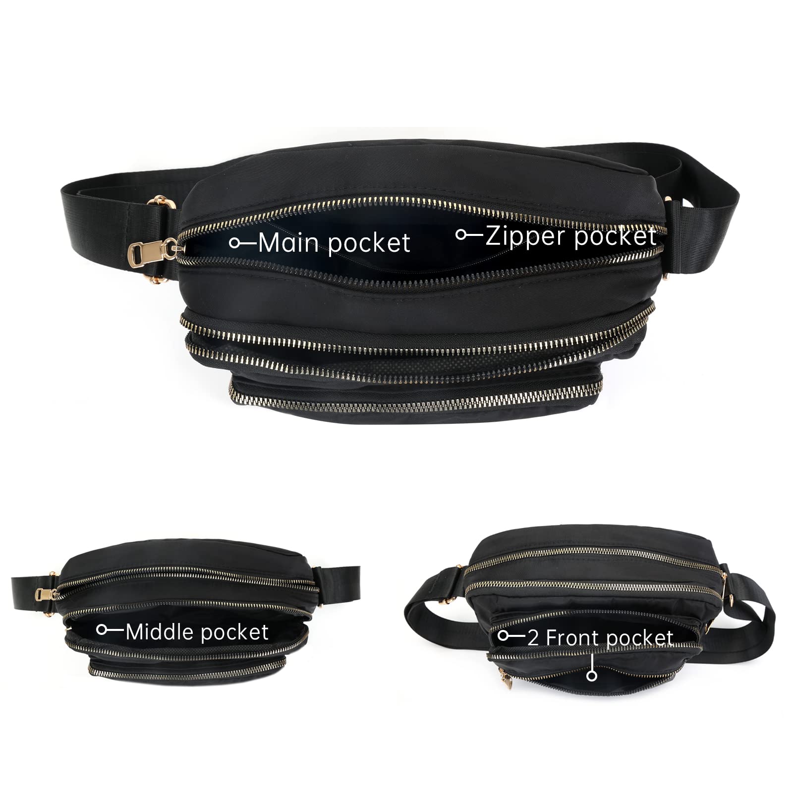 MAXWISE Black Nylon Crossbody Bag For Women Waterproof Multi-function Purse