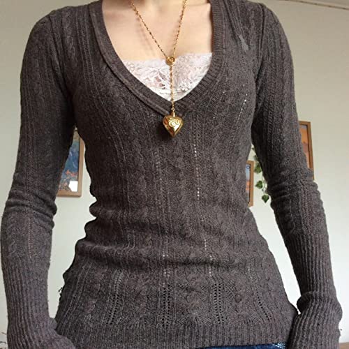 Women Y2k Fairy Grunge Sweater Pullovers Long Sleeve V Neck Kawaii Knitted Top E Girl 2000s Aesthetic Casual Knitwear