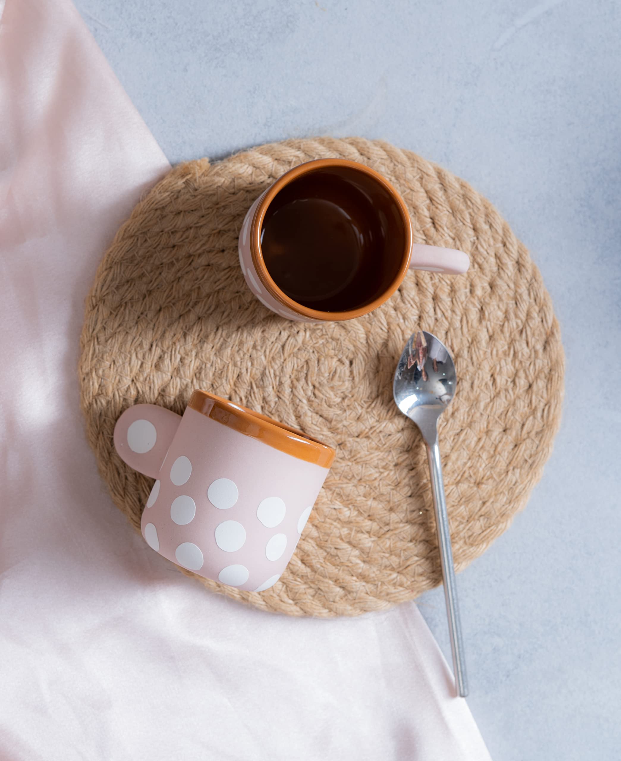 KAKI Espresso Cups Set of 2-3 Ounce, Clay Espresso Cups Pink with White Polka Dot, Handmade Expresso Coffee Cup for Coffee Lovers, Gifts for Mom, Dad or Friends (Pack 2)