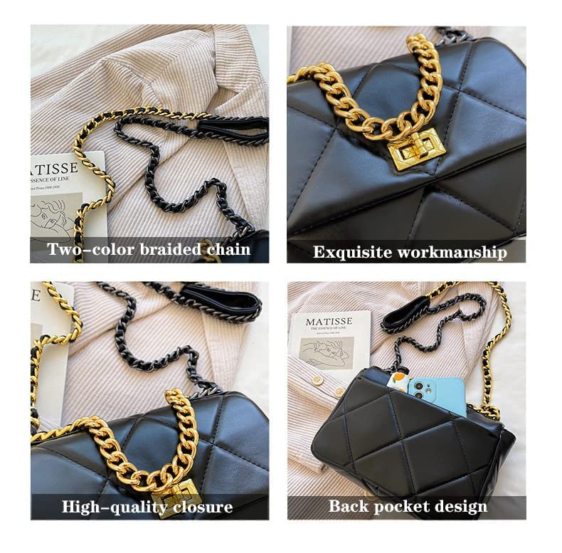 JRNDNIUO Small Quilted Crossbody Bag for Women White Shoulder Bag Trendy Designer Handbag Purses with Gold Chain