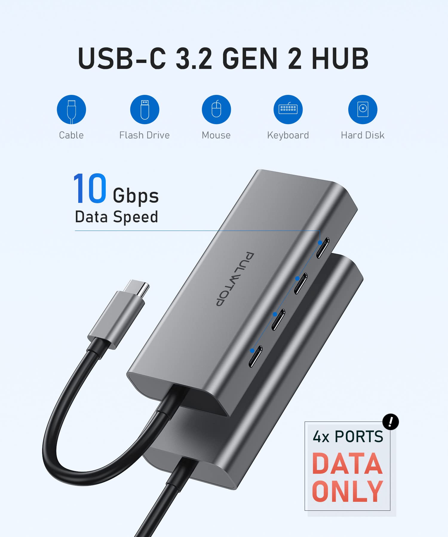 PULWTOP 10Gbps USB C to USB C Hub + iMac Accessories USB C HUB