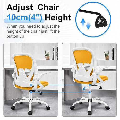 Primy Office Chair Ergonomic Desk Chair with Adjustable Lumbar Support and Height, Swivel Breathable Desk Mesh Computer Chair with Flip up Armrests for Conference Room(Yellow)