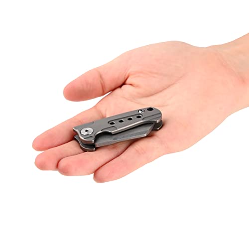 NHDT sw701 Mini Titanium Handle Steel Blade Folding Pocket Flipper Knife,Ultra Small EDC Tiny 2.18 Inchs hang on a keychain, frame lock knife Camping Tool Outdoor Activities