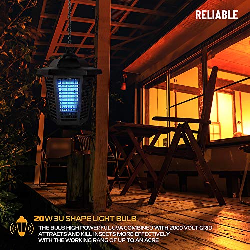 Pestnot Electric Bug Zapper & Mosquito Killer - Up to 1 Acre Coverage Outdoor & Indoor Bug Zapper Trap for Backyard with IP24 Water Resistance. Upgraded 2022 360 UVA Bulb. Mosquito Zapper