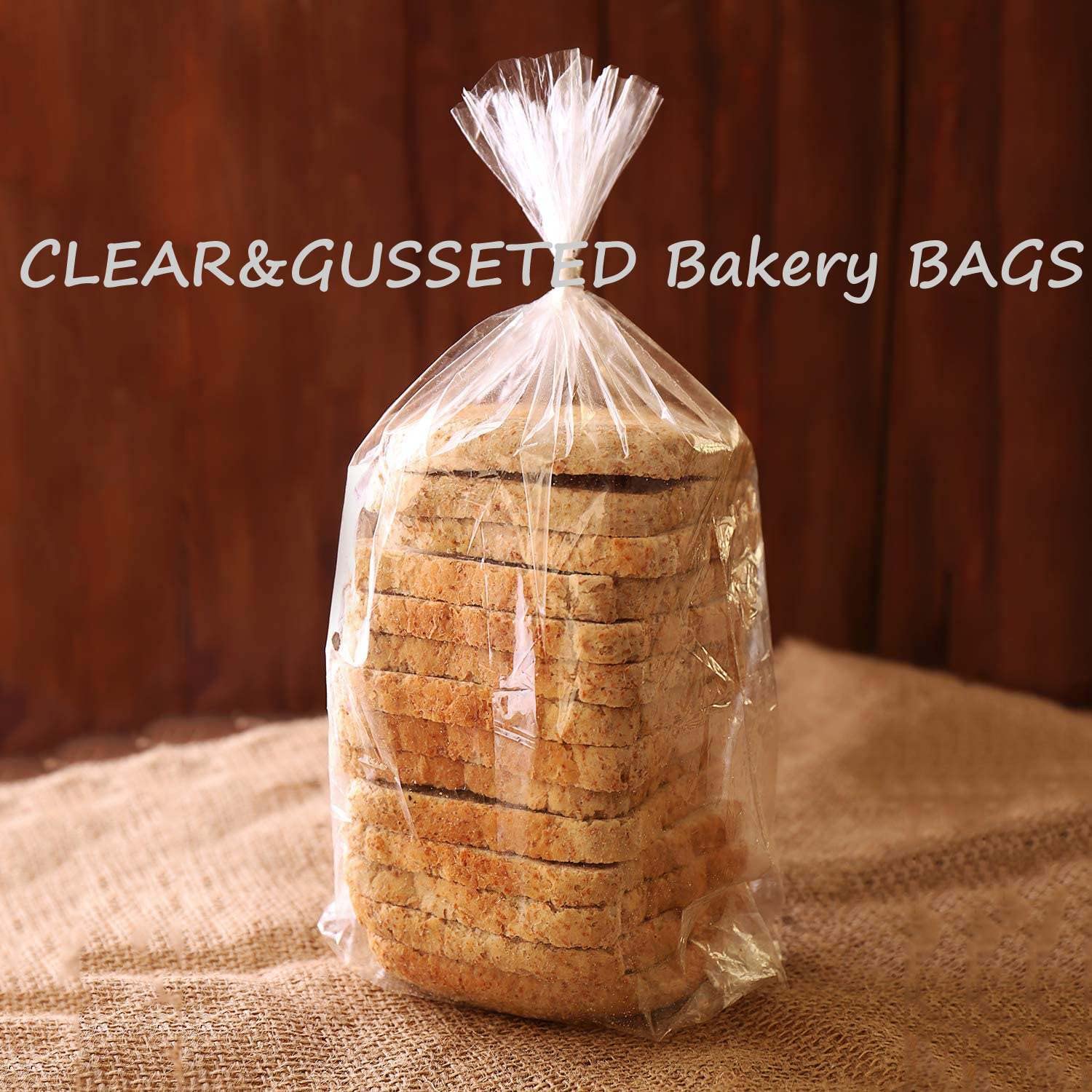 Large Bread Bags with Ties, 8 x 4 x 18", 50 Pack, Clear, Reusable, Bulk Bread Bags for Homemade Bread, Plastic Bakery Bags, Clear Bread Loaf Packing Bags