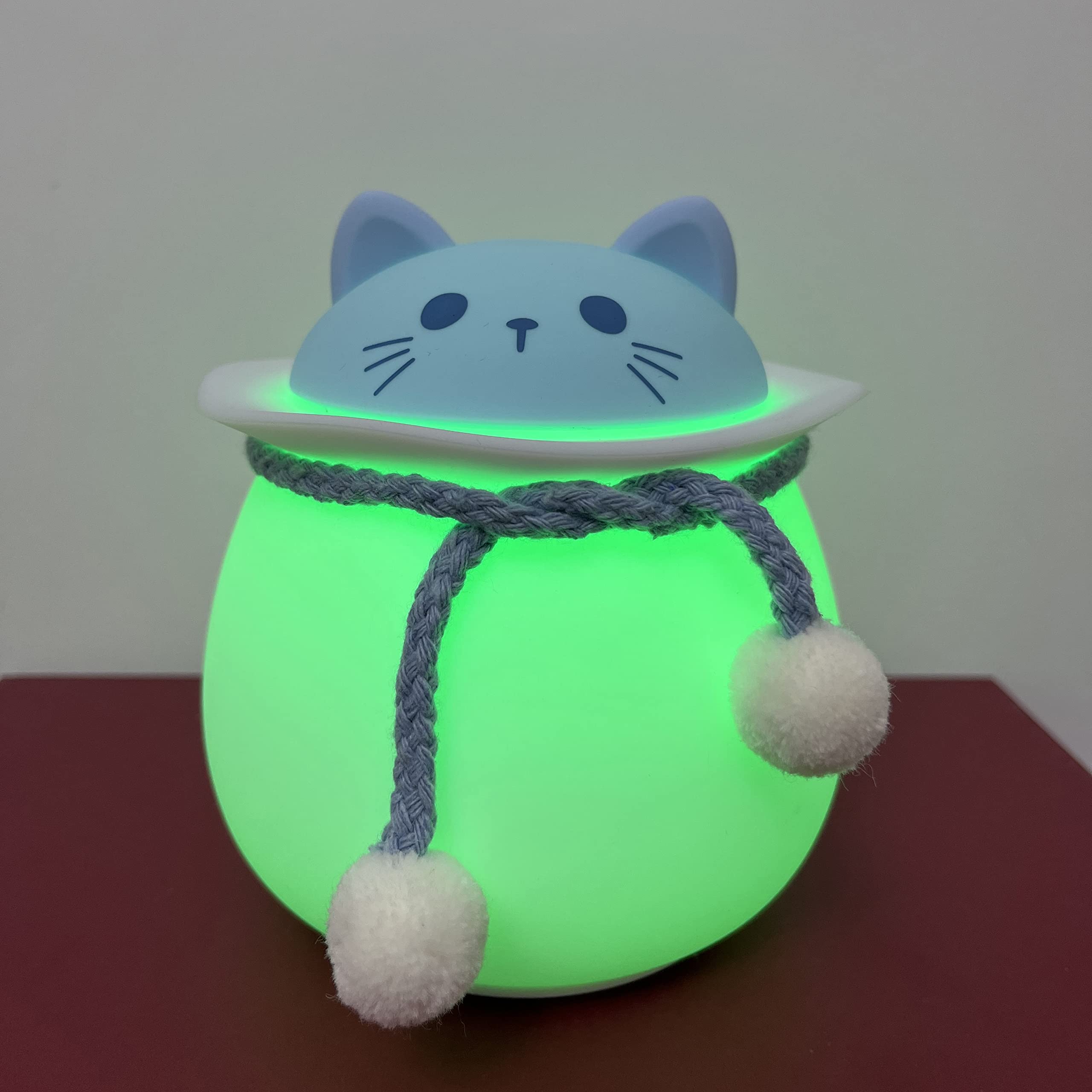 Meefad Cute Cat Night Light, Kids Table lamp with 7 Colors Changing, Soft Silicone Bedside Lamp, USB Rechargeable Accent Lamp