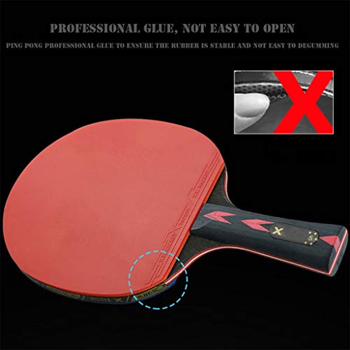 KATUEF 5 Star Table Tennis Racket,Bats, Carbon King Beat ping Pang Racket, Professional Training Double Racket,1 Storage Bag (Color : Black+Red, Size : Long Handle)