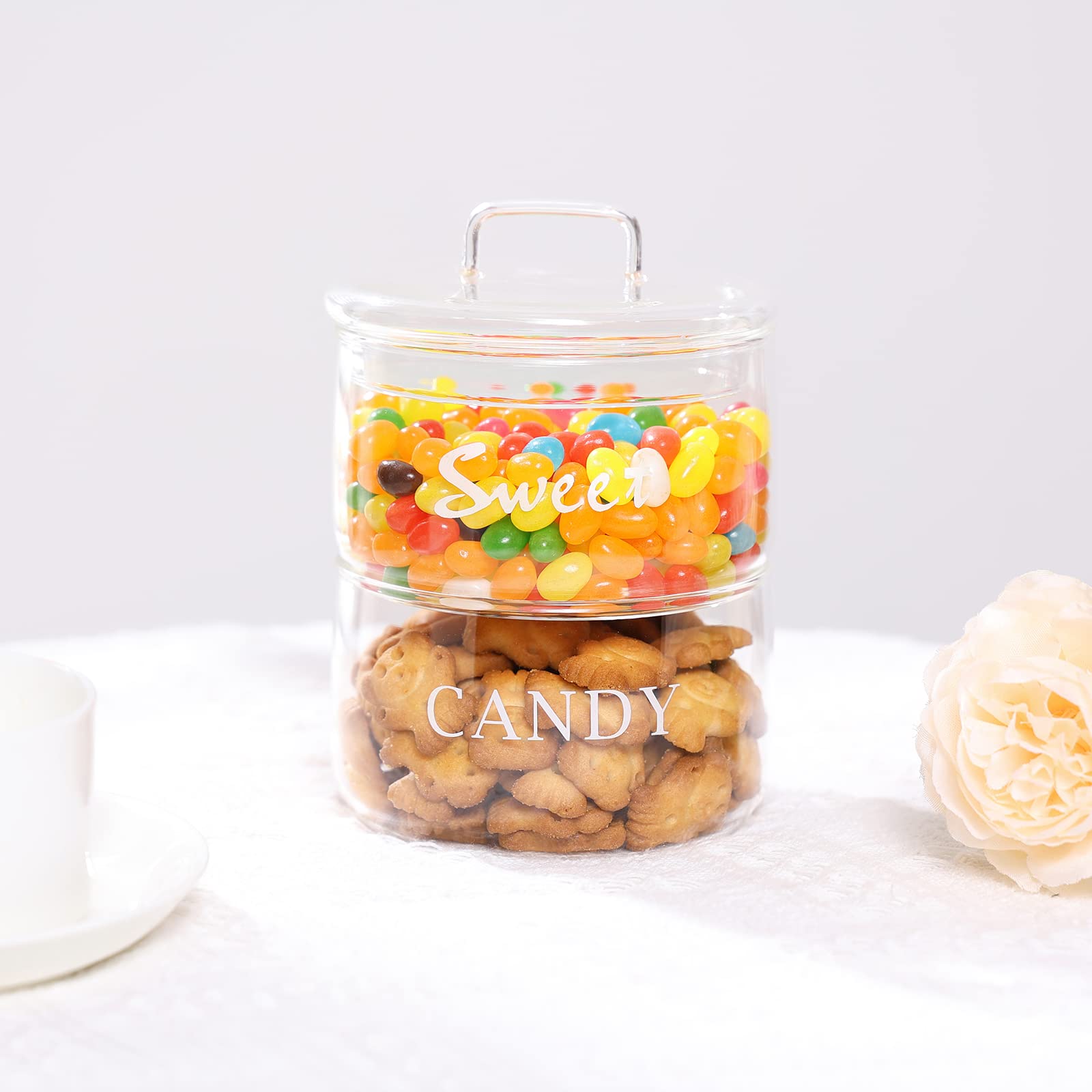 KEKEHOME 11oz Glass Candy Dish with Lid Covered Candy Bowl Decorative Cookie Jar Clear Salad Bowl Buffet Storage Container for Home Kitchen Coffee Table Office Desk and Party Wedding