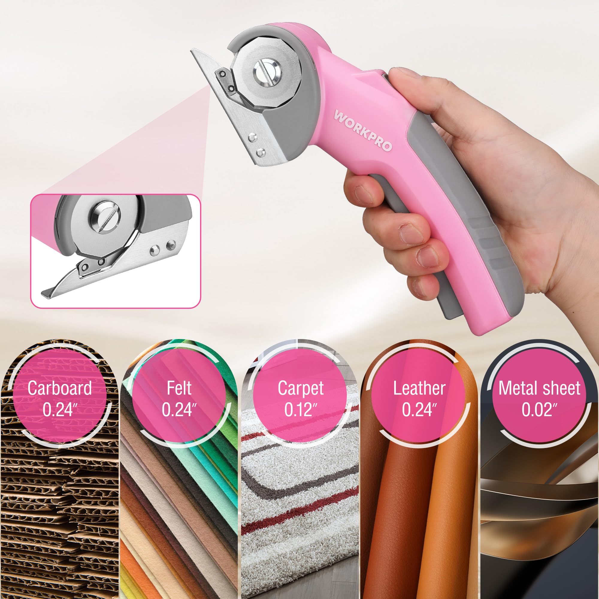 WORKPRO Cordless Electric Scissors, 4V Rotary Cutter for Cardboard Carpet Leather Plastic, 2000mAh Rechargeable Powerful shears with Storage Case