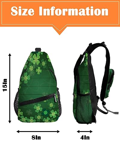 Sling Backpack, Saint Patrick'S Day Clover Green Leaf Waterproof Lightweight Small Sling Bag, Travel Chest Bag Crossbody Shoulder Bag Hiking Daypack for Women Men