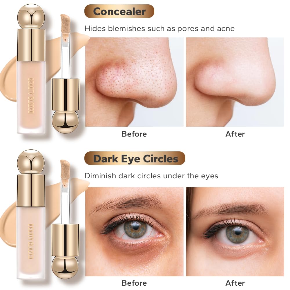 Hydrating Concealer, Lightweight Full Coverage Concealer for Dark Spots, Long-Lasting, Conceals and Corrects, Hydration and Highlights, Light Sand Shade, Satin Finish, All-Day Wear, 0.265 Fl Oz (105#)