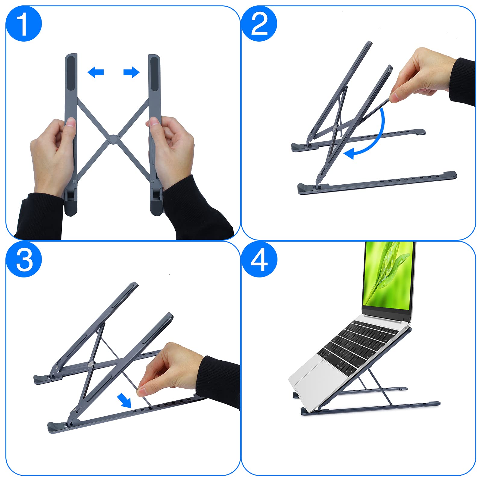 JUNEU Laptop Stand for Desk, Aluminum Computer Riser 8 Angles Adjustable Notebook Stand Mount Holder for MacBook, HP, Tablet, iPad, More 10-17.3 Inch, Supports up to 44lb