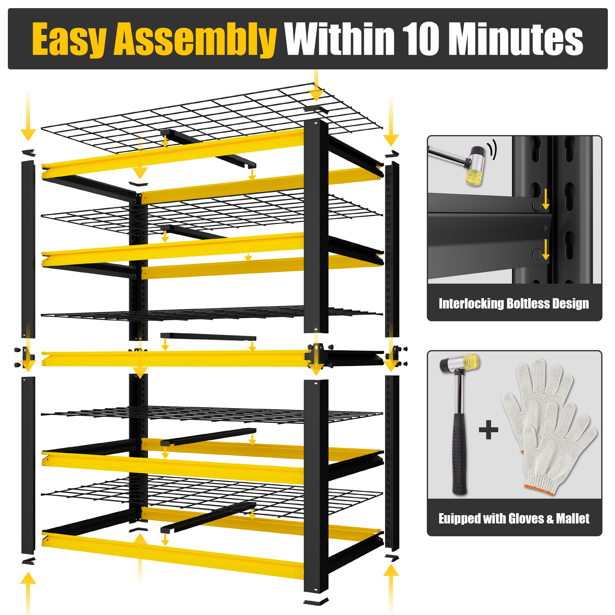 PrimeZone Heavy Duty Storage Shelves - 36" W X 16" D X 72" H Adjustable Garage Wire Shelving Unit, 5 Tier Industrial Metal Shelf Standing Utility Rack for Warehouse, Pantry, Basement, Black & Gold
