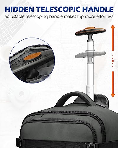 Hynes Eagle 2 in 1 Rolling Backpack 42L Backpack with Wheels Airline Approved Carry on Luggage Laptop Travel Backpack for Women Men Grey with 20L Personal Item Underseat Bag Black
