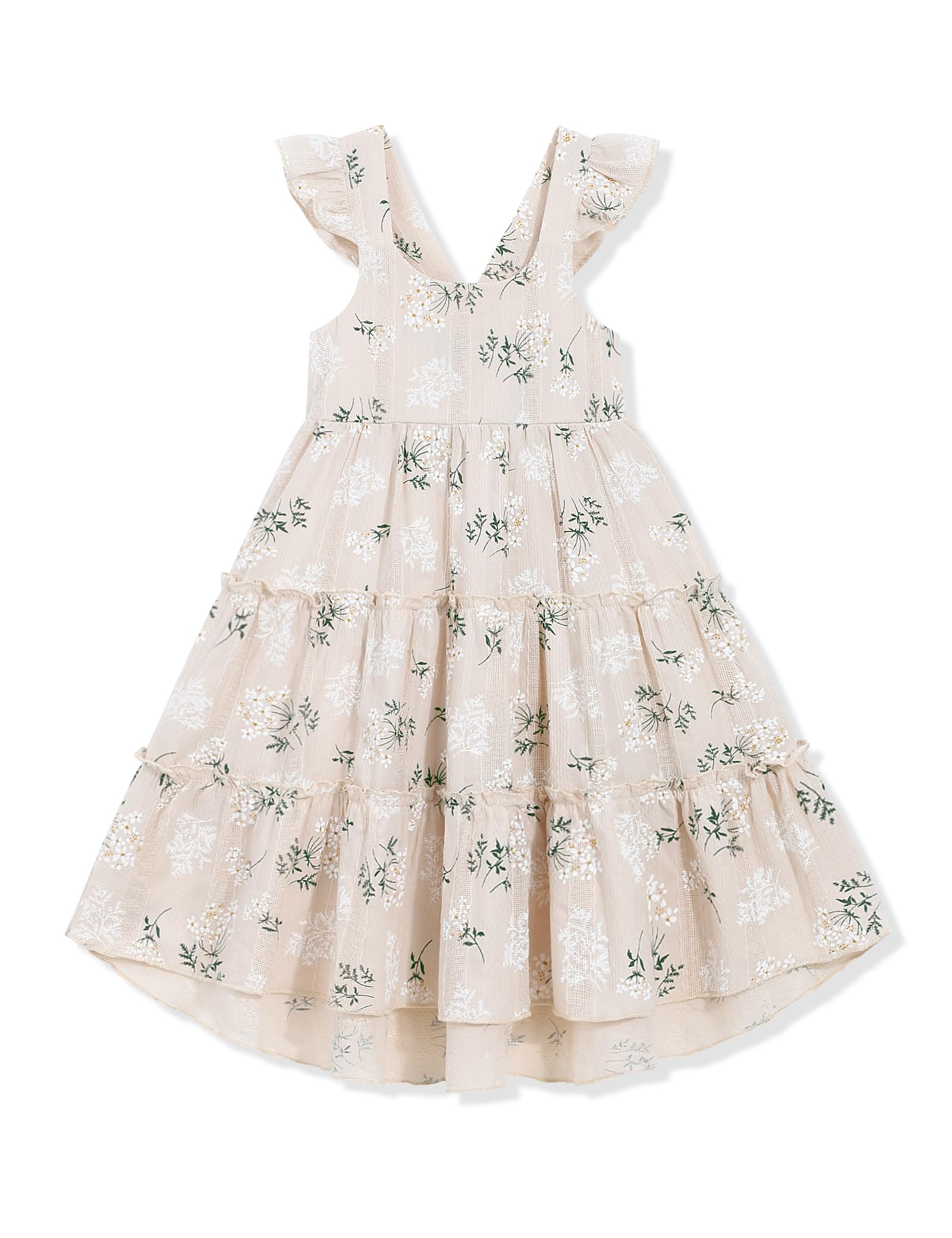 Hipea Toddler Girl Dress Ruffle Halter Floral Princess Dress Summer Beach Bohemian Casual Sundress Toddler Dress Apricot 5-6Years