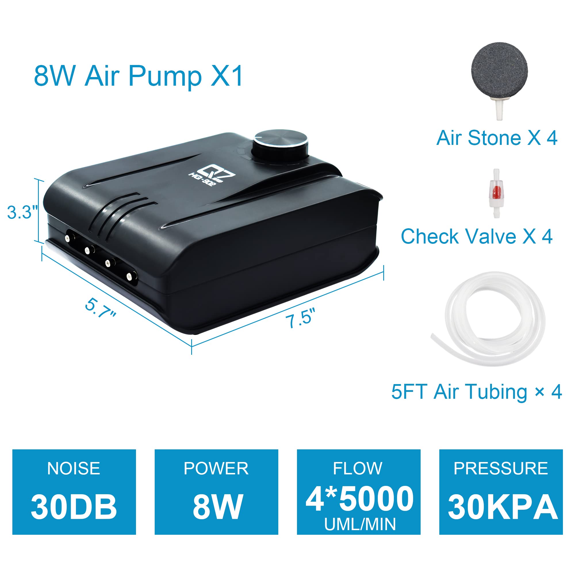 LAWNFUL Aquarium Air Pump with 4 Outlets (1.6L/min, Up to 400 Gallon), Quiet Fish Tank Air Pump with Adjustable Air Valve for Aquarium, Hydroponics, Fish Tank, Pond