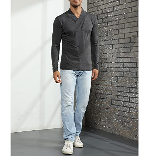 Men's Turtleneck Pullovers Long Sleeve V-Neck Slim Fit Underwear Thermal Soft Solid Sweaters Gray L