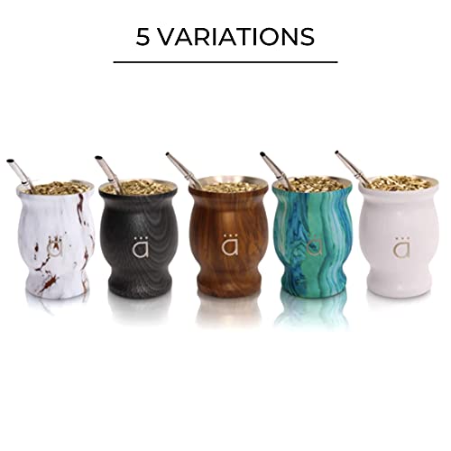 Kalmateh Yerba Mate Gourd Set - Traditional Modern Mate Cup Includes Bombilla Filter Straw and Cleaning Brush- Double Walled Stainless Steel (Turquoise, 8.6 oz)