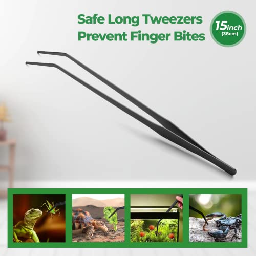 Simple Deluxe Reptile Feeding Tongs 15ββ Curved Aquarium Long Tweezers, Anti-Rust Thickened Stainless-Steel Forceps, for Terrarium, Fish Tank, Snakes/Lizards/Gecko, Planting