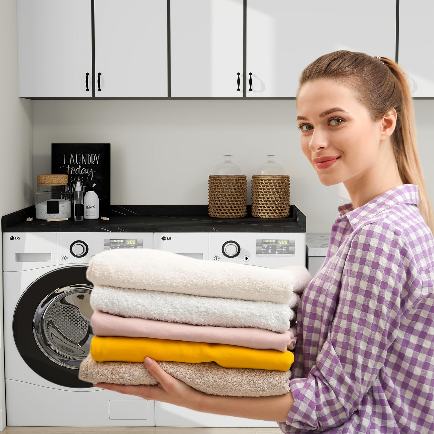 vomavex Washer Dryer Countertop, 54" Width * 27.4” Depth Washer and Dryer Covers for The Top for Laundry Room Organization, Washer and Dryer Countertop Shelves, Greige