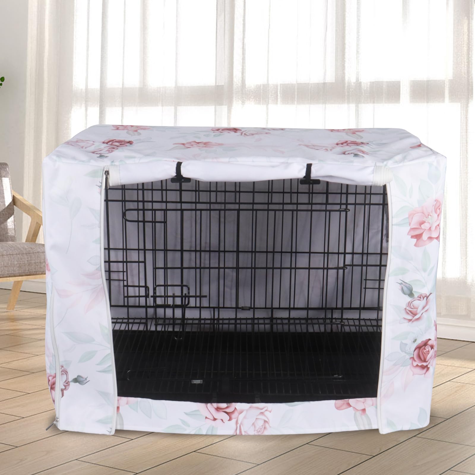 Pethiy Dog Crate Cover Durable Polyester Pet Kennel Cover Universal Fit for Wire Dog Crate - Fits Most 30 inch Dog Crates - Cover only-Flower-30