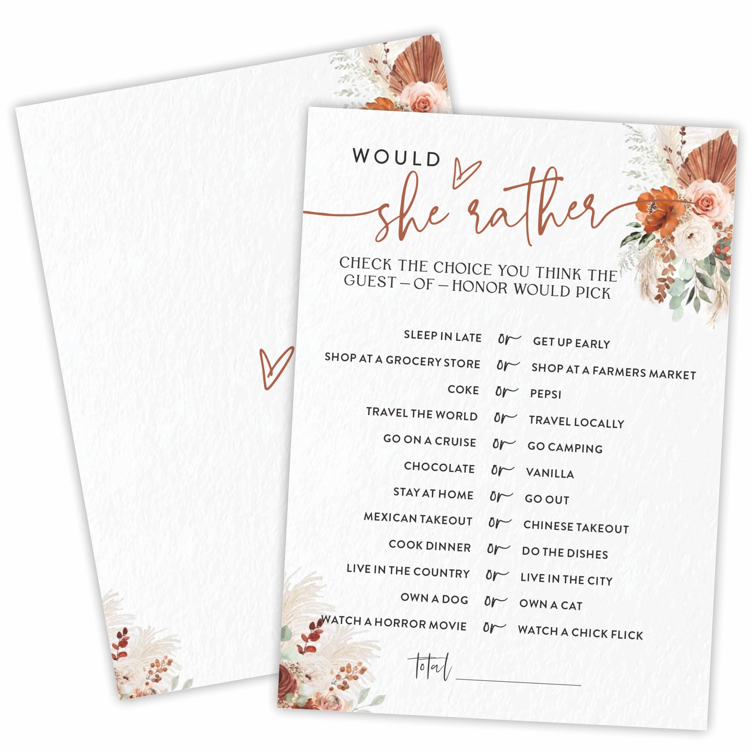 Would She Rather Game Cards for Bridal Shower - 30 Watercolor Floral Theme Wedding Party Games Game Cards, Engagement Party Game, Modern Bridal Shower Party Favor & Decorations - C02